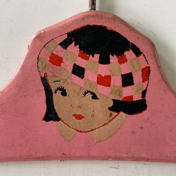 Vintage | Other | Vintage Childs Painted Wooden Hanger Little Girl ...